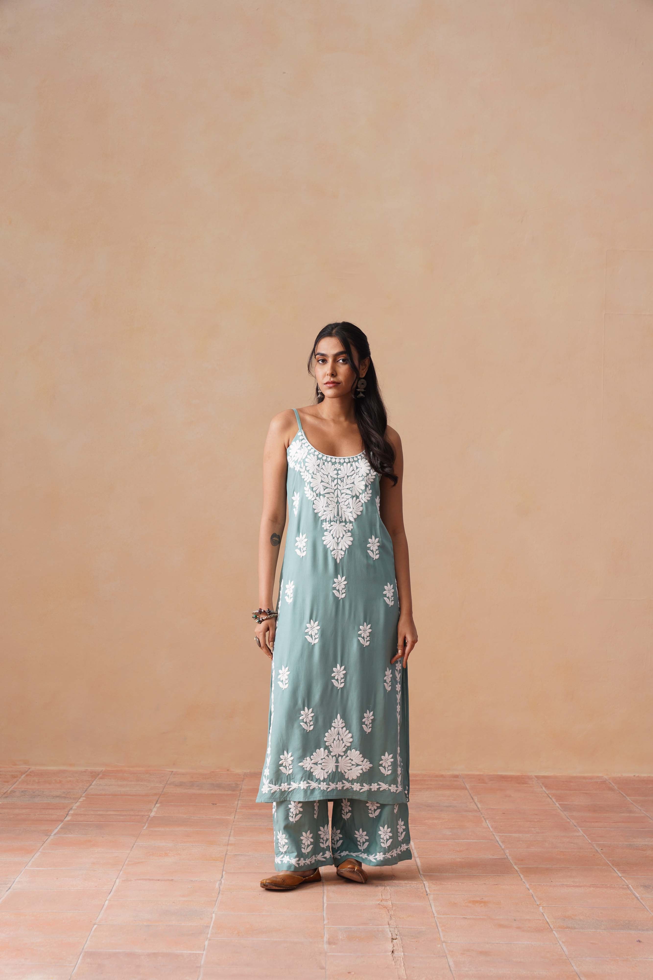 Tanera Mint green Noodle Strap 2 Piece Kurta set – colorkosh